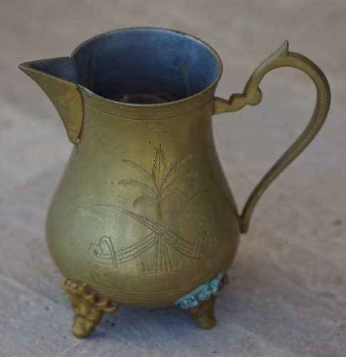 VINTAGE Kettle Middle Eastern COFFEE POT 4" H Palm Tree Crossed Swords ...