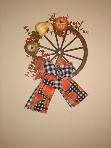 Wooden Fall Wagon Wheel Wreath with Gourds | eBay