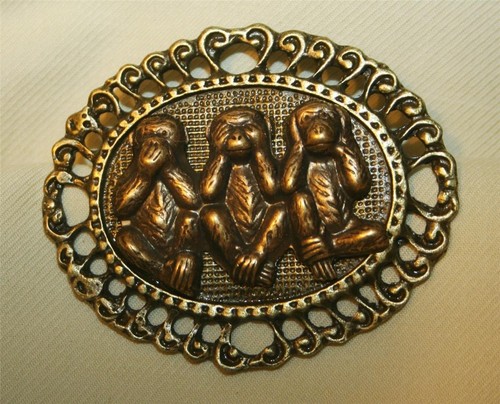 Swirl Rim 3 Monkeys Speak No Evil See No Evil Hear No Evil Brasstone ...