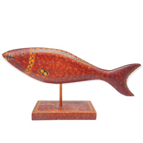 Folk Art Carved and Painted Whimsical Wooden Fish On Display Stand ...