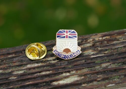 British Columbia Gold Tone Metal & Enamel Lapel Pin Pinback Flag Banner ...
