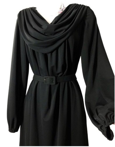 80s Halston III Black Cowl Neck Vintage Designer Dress | eBay