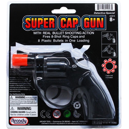 8 Ring Shot Cap Gun Black Novelty Police Pistol Revolver - Plastic ...