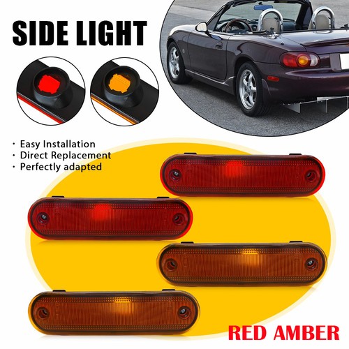 Amber Red Side Marker Lights Housing For 1990-2004 2005 Mazda Miata MX ...