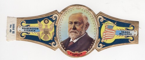 Colorful United States themed cigar Band: President Benjamin Harrison ...