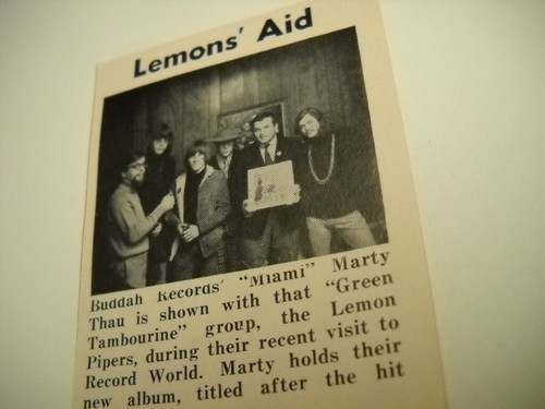 LEMON PIPERS with exec Miami Marty Thau 1968 music biz promo pic/text ...