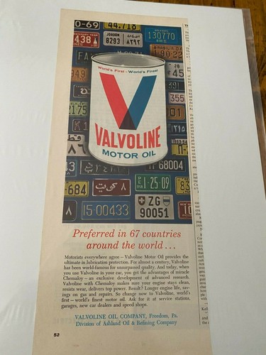 Vintage 1964 Valvoline Motor Oil 67 Countries Around The World License ...
