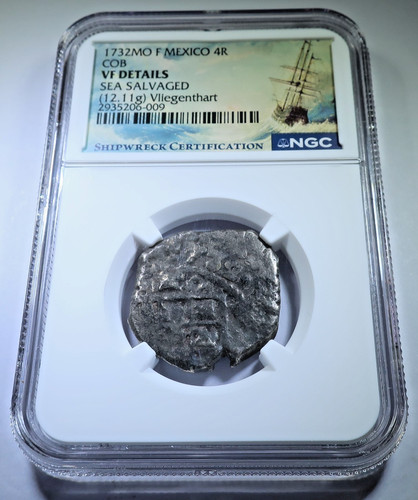 NGC 1732 Vliegenthart Shipwreck Spanish Mexico 4 Reales 1700's Dated 4R ...