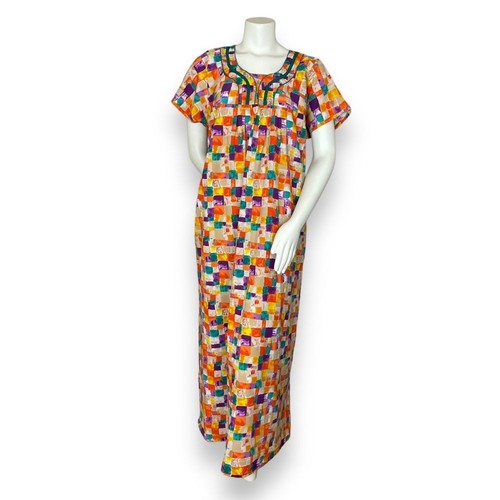 Handmade Muumuu Dress Women Block Pattern Maxi Mumu Scoop Neck Orange ...