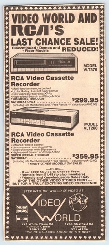 1985 RCA VIDEO CASSETTE RECORDER 4.5"X10" AD Vintage Newspaper Ad 1980 ...