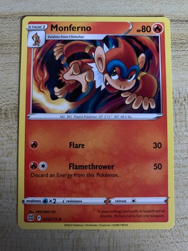 Monferno 025/172 Regular Uncommon Brilliant Stars Pokemon Trading Card ...