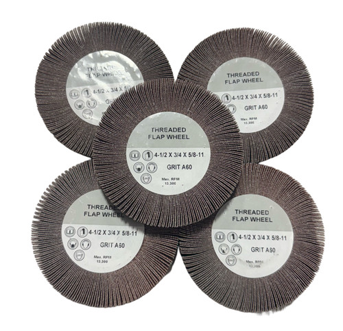 4-1/2" x 3/4" x 5/8-11 Threaded Flap Wheel 60 Grit Aluminum Oxide 5 ...