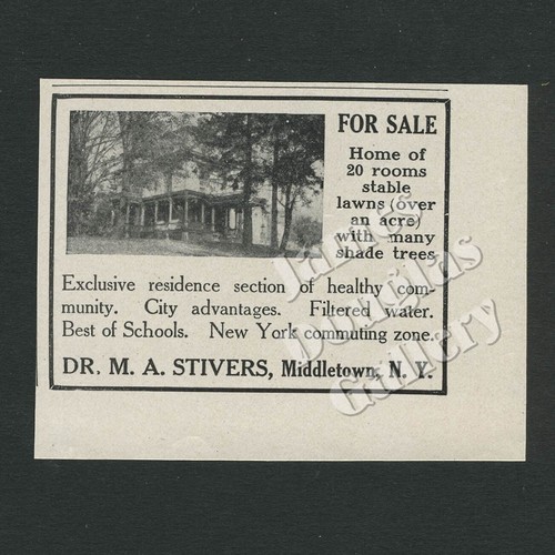 Middletown NY: 1911 Real Estate Sale Ad 20-Room HOME OF DR. MOSES ASHBY ...