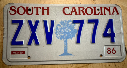 NOS 1986 SOUTH CAROLINA LICENSE PLATE " ZXV 774 " SC | eBay