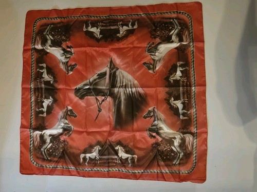 Vintage Silk Scarf 32” Horse Mustang Equestrian Print Red With White | eBay