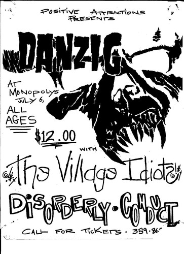 Danzig Flyer Riverside Monopolys July 6, 1989 Village Idiots Disorderly ...