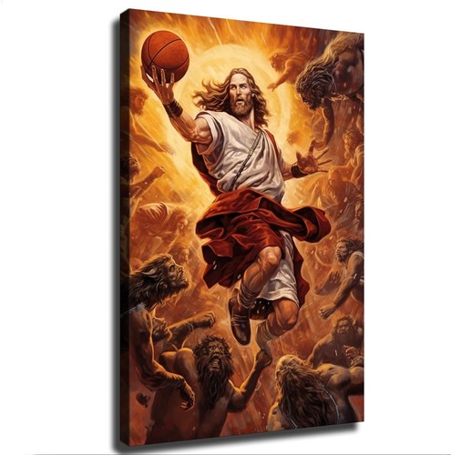 Jesus Vs Satan In Basketball Funny Canvas Poster Wall Art Decor Print ...