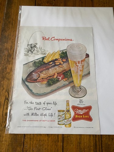 Vintage 1957 Miller High Life Reel Companions Fly Fishing Theme ad | eBay