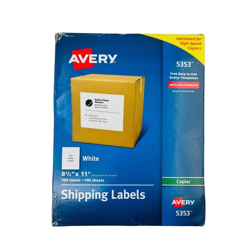Avery Full Sheet Shipping Labels 8-1/2" x 11" 100 White Labels 5353 ...