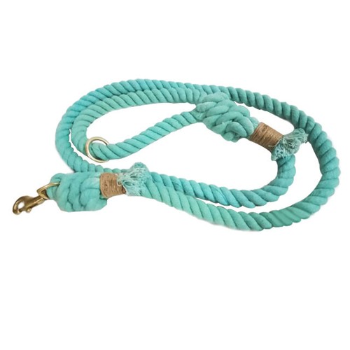 Comfortable Handle Soft Cyan Cotton Rope Dog Leash Adjustable Long Rope ...