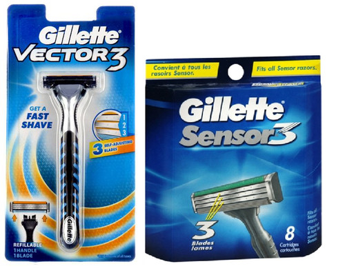 Gillette Vector3 Razor + Gillette Sensor3 Razor Blades, 8 Cartridges | eBay