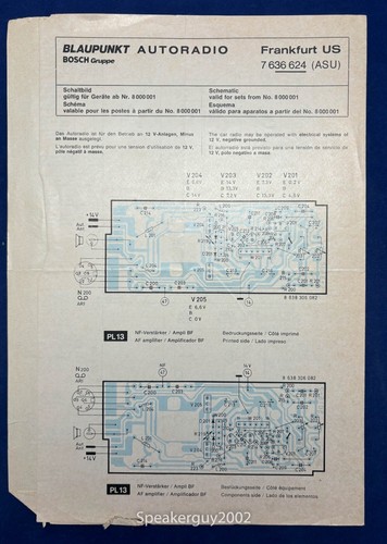 Original Blaupunkt Frankfurt US 7636624 (ASU) Foldout Schematic | eBay