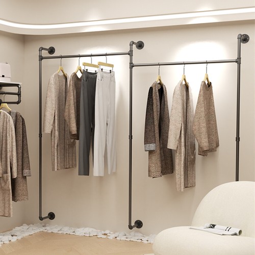 Industrial Pipe Clothes Rail Double Rod Garment Rack Shop Walk-in ...