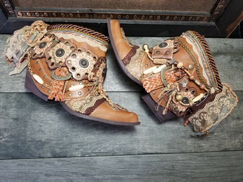 Upcycled Boots boho ankle gypsy cowboy embellished OOAK Custom made to ...