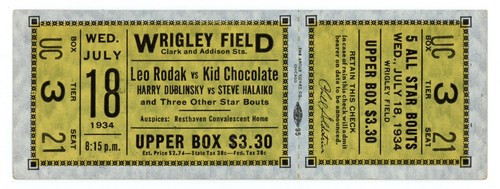 1934 KID CHOCOLATE FULL BOXING TICKET VS. LEO RODAK / DUBLINSKY VS ...