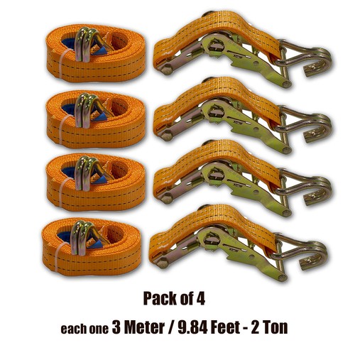 Heavy Duty Ratchet Straps with Double J-hooks(9.8ft x 1.5inch - 4400lbs ...