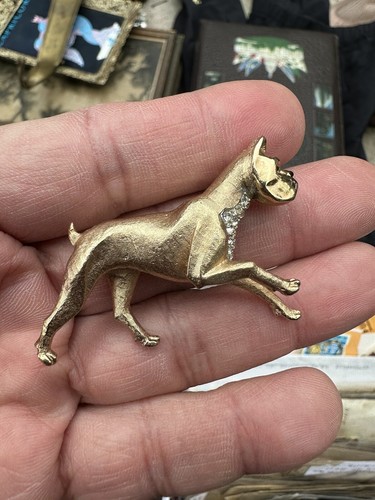 Boucher brooch Boxer Dog Gold Tone metal Vintage 1950s-1960s Rhinestone ...