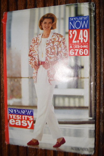 Butterick See & Sew Sewing Pattern 6760 Misses Jacket Pants Casual XS ...