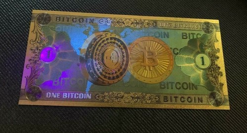 BTC 1 Bitcoin Gold Foil Banknote/Bill w/ UV Overlay NEW USA East Coast ...