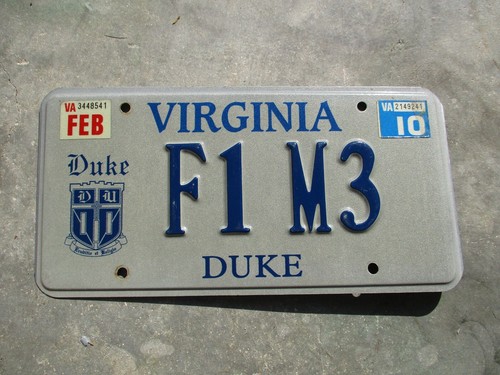 Virginia 2010 DUKE license plate # F1 M3 | eBay