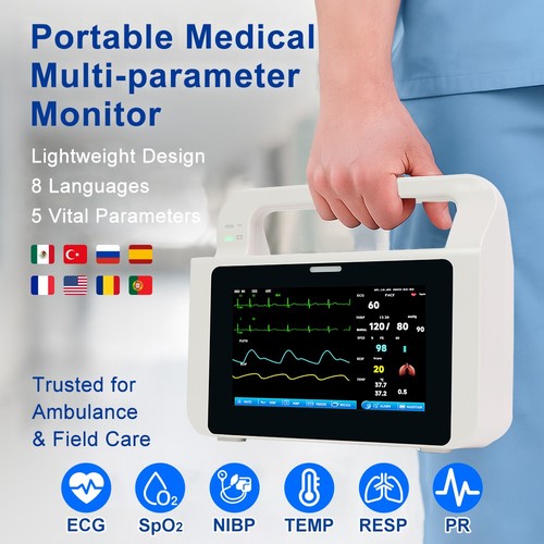 5" Patient Vital Signs Monitor ECG/NIBP/TEMP/RESP/SPO2/PR Portable Mini ...