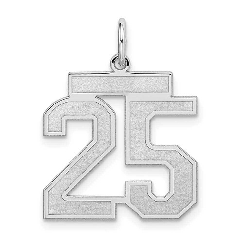 Sterling Silver Rhodium-plated Medium Satin Number 25 Charm 0.8 x 0.9 ...