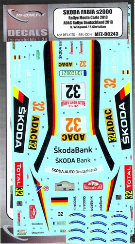 MF Zone Decals 1/24 SKODA FABIA S2000 Rally Monte Carlo & Rally ...