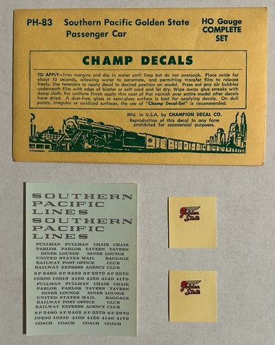 CHAMP HO DECAL-SOUTHERN PACIFIC/SP “GOLDEN STATE” STRL PASS CAR-SILV ...