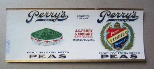 Old Vintage 1923 - PERRY'S - Pea CAN LABEL - CALVERT LITHO ...