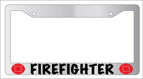 Chrome License Plate Frame FIREFIGHTER (W/LOGOS) Auto Accessory | eBay