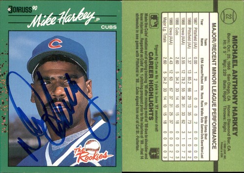 Mike Harkey Signed 1990 Donruss The Rookies #22 Card Chicago Cubs Auto ...