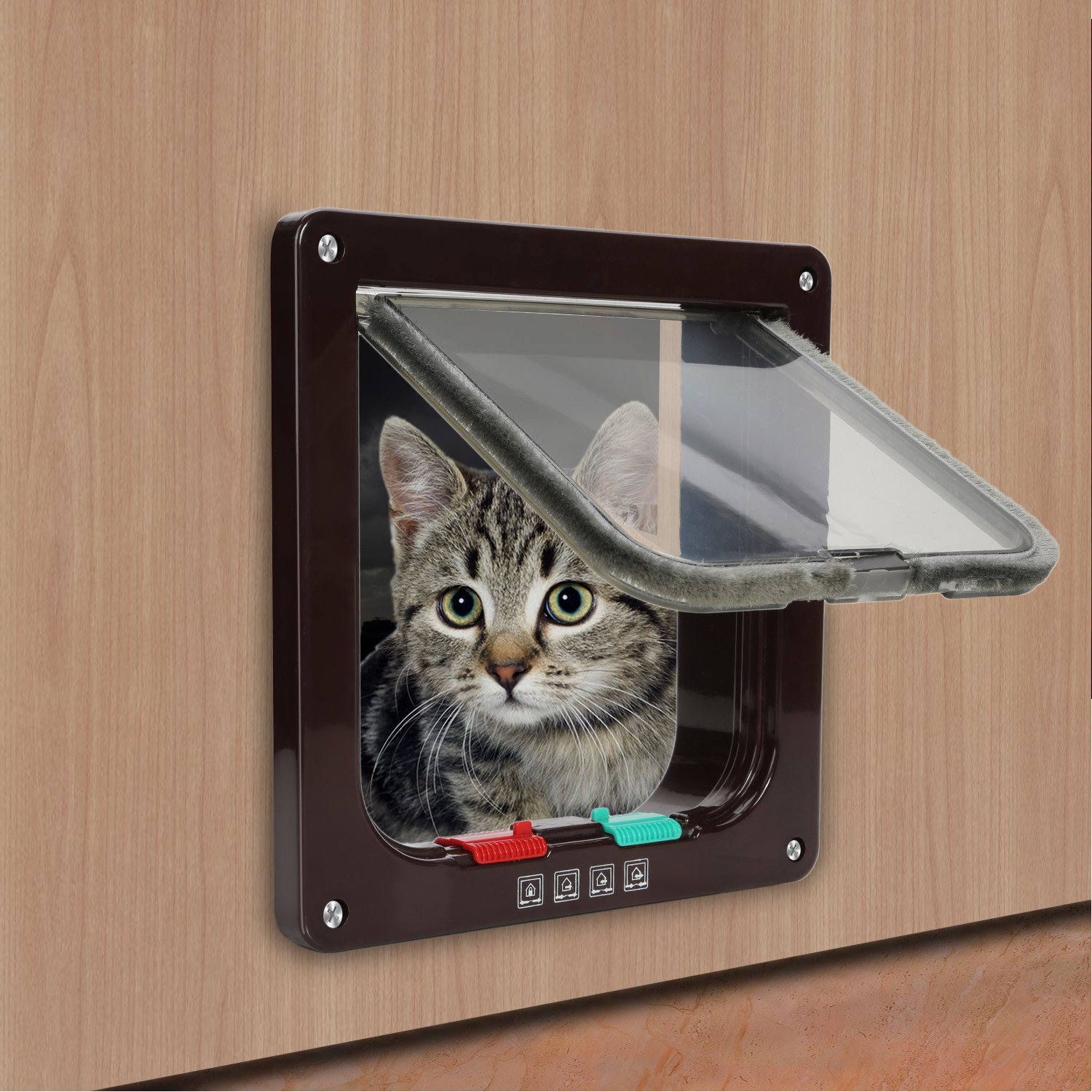 4-Way Safe Lockable Locking Pet Cat Dog Door Brushy Flap Screen L Large ...