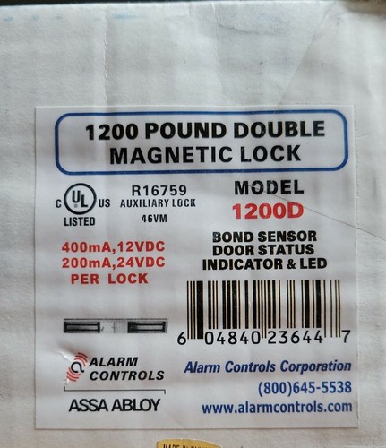 Alarm Controls 1200D Assa Abloy Double Doors Magnetic Lock; 1200 LBS ...