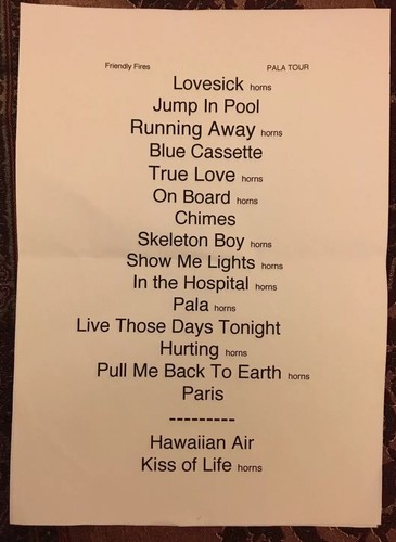 Friendly Fires Setlist Pala Tour Friday 25h Nov 2011 At Brixton Academy ...