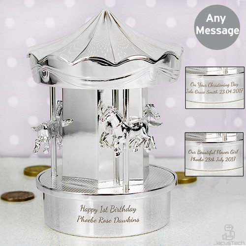 PERSONALISED Carousel Money Box. ENGRAVED Christening Birthday Newborn ...