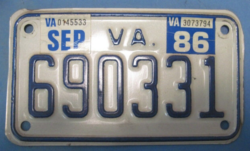 1986 Virginia Motorcycle License Plate | eBay