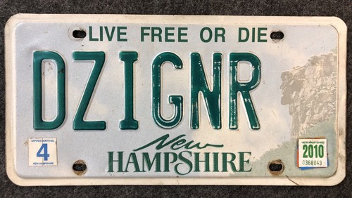 2010 New Hampshire Vanity License Plate DZIGNR NH 10 Interior Designer ...