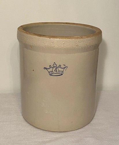 Vintage 4 Four Gallon Stoneware Crock Blue Crown Ransbottom Pottery Jug ...