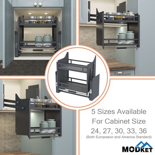 2-Tier Pull Down Shelf Kitchen Wall Upper Cabinet Storage Organizer ...