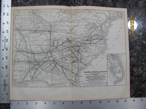 RARE 1924 SOUTHERN RAILROAD SYSTEM MAP w CONNECTING RR LINES GA VA NC ...